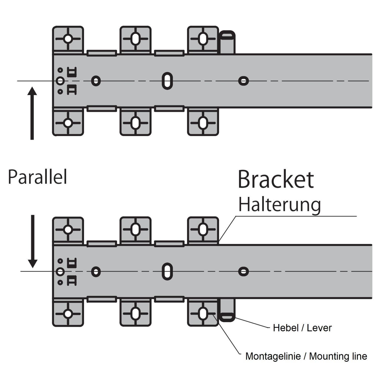 A pair of invisible underbody guides, drawer slides for the showcase ...